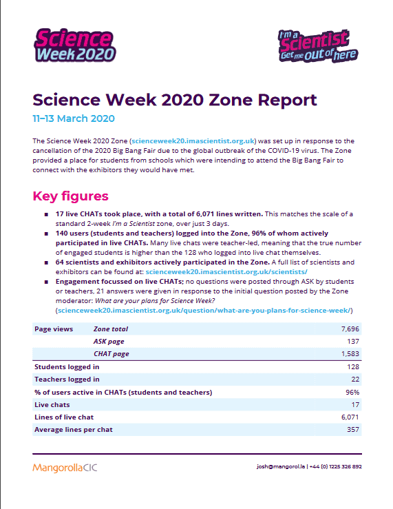 Science Week 2020 Zone Report – March 2020 – About I'm a Scientist, Get ...